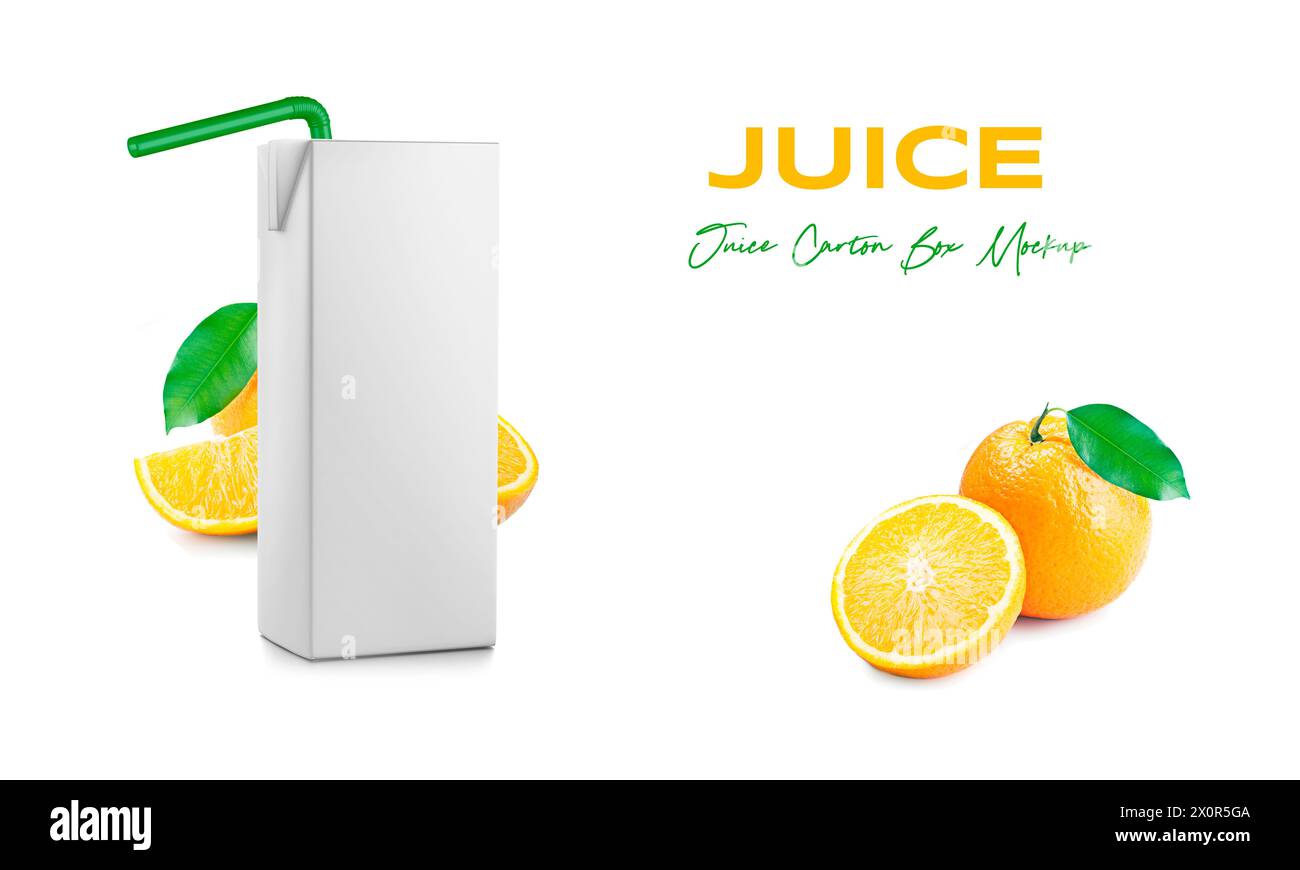 Juice Box Package with Straw Mockup on Isolated Background Stock Photo ...
