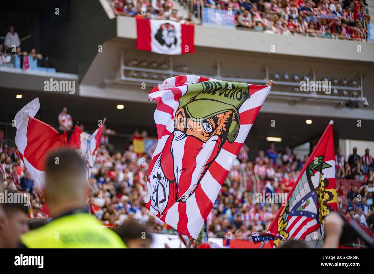 Madrid, Spain. 13th Apr, 2024. Atletico Madrid fans choreography flags ...