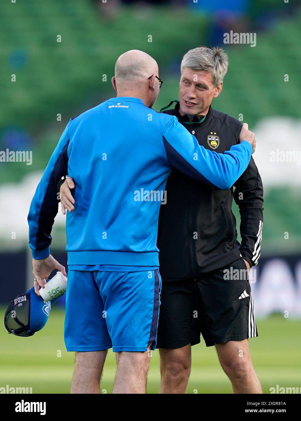 La Rochelle head coach Ronan O'Gara (right)greets a member of the ...