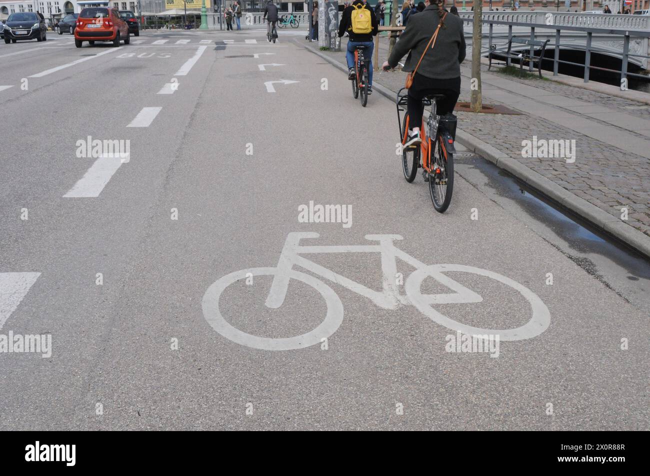 Copenhagen/ Denmark/13 April 2024/Biker rides on bike lane in danish ...