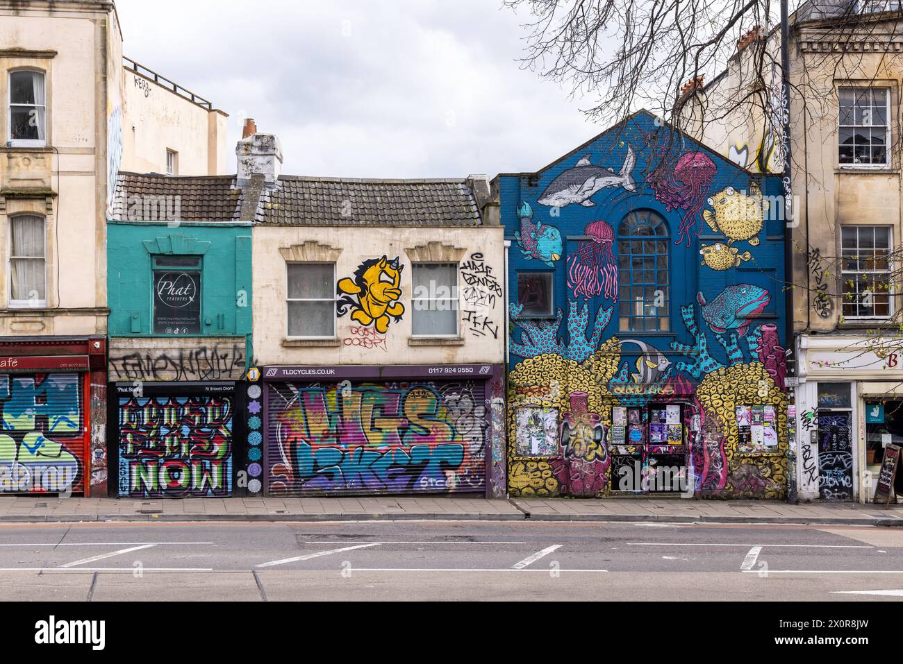 Contemporary Street Art - urban graffiti on a buildings in Stokes Croft ...