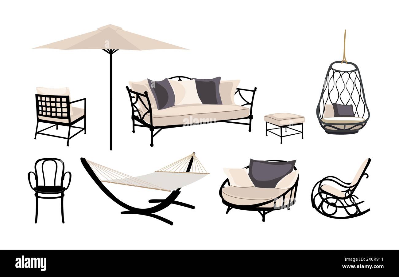 Set of Outdoor, garden, patio furniture vector Stock Vector Image & Art ...