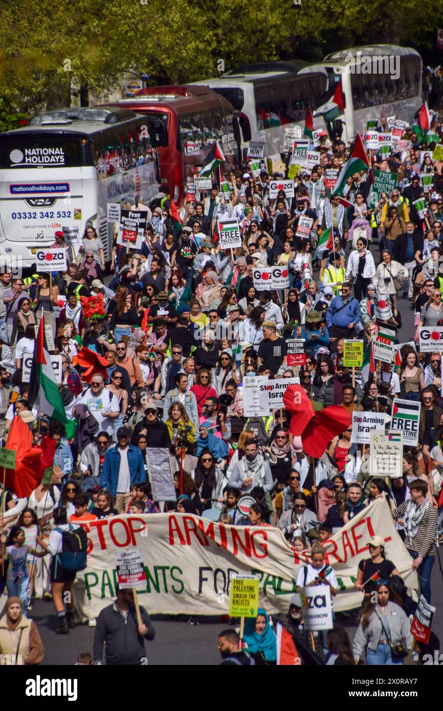 London, UK. 13th April 2024. Protesters on Victoria Embankment. Tens of ...