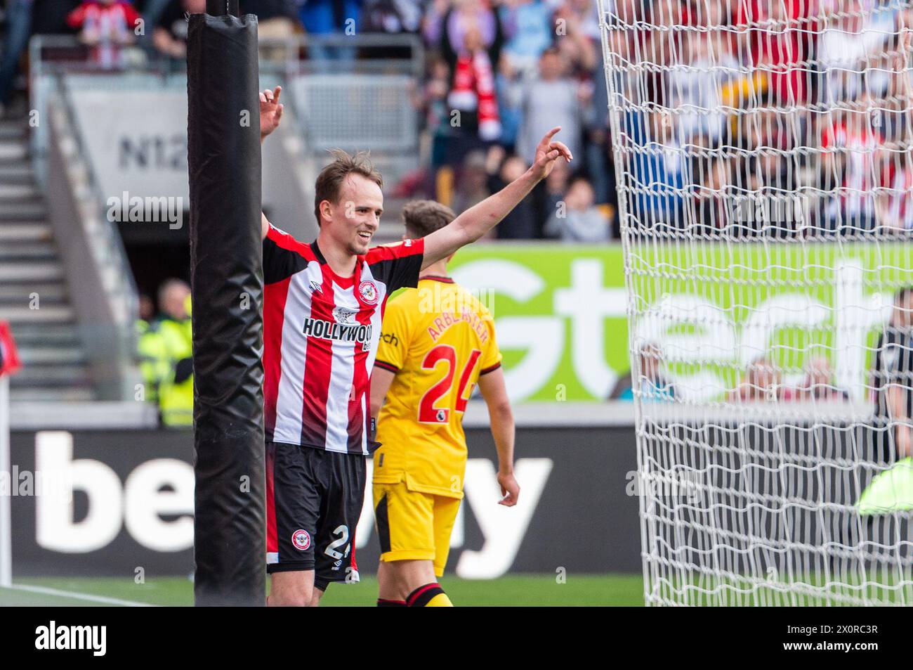 Mikkel Damsgaard of Brentford celebrates scoring his sides first goal ...
