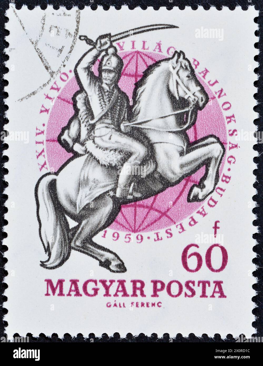 Cancelled postage stamp printed by Hungary, that shows Mounted ...