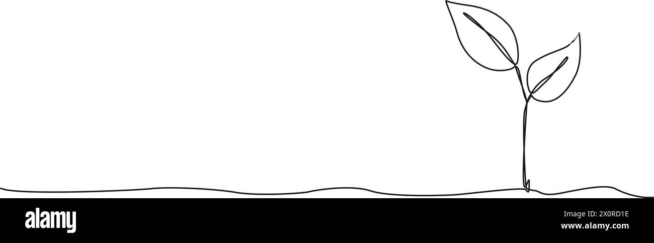 continuous single line drawing of small sprout growing out of soil, line art vector illustration ...