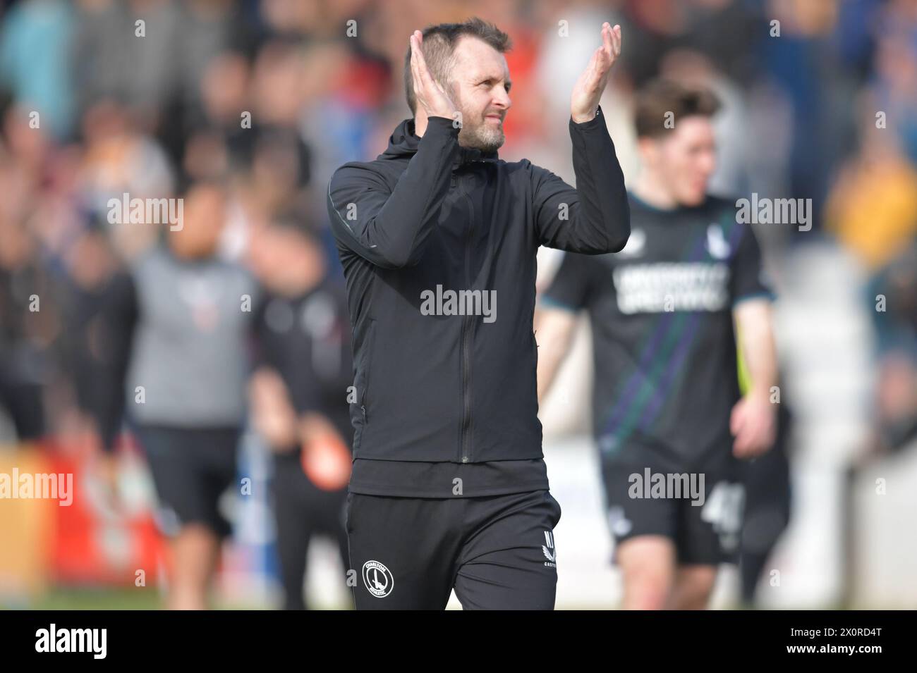 Cambridge, England. 13th Apr 2024. Charlton Athletic Manager Nathan ...