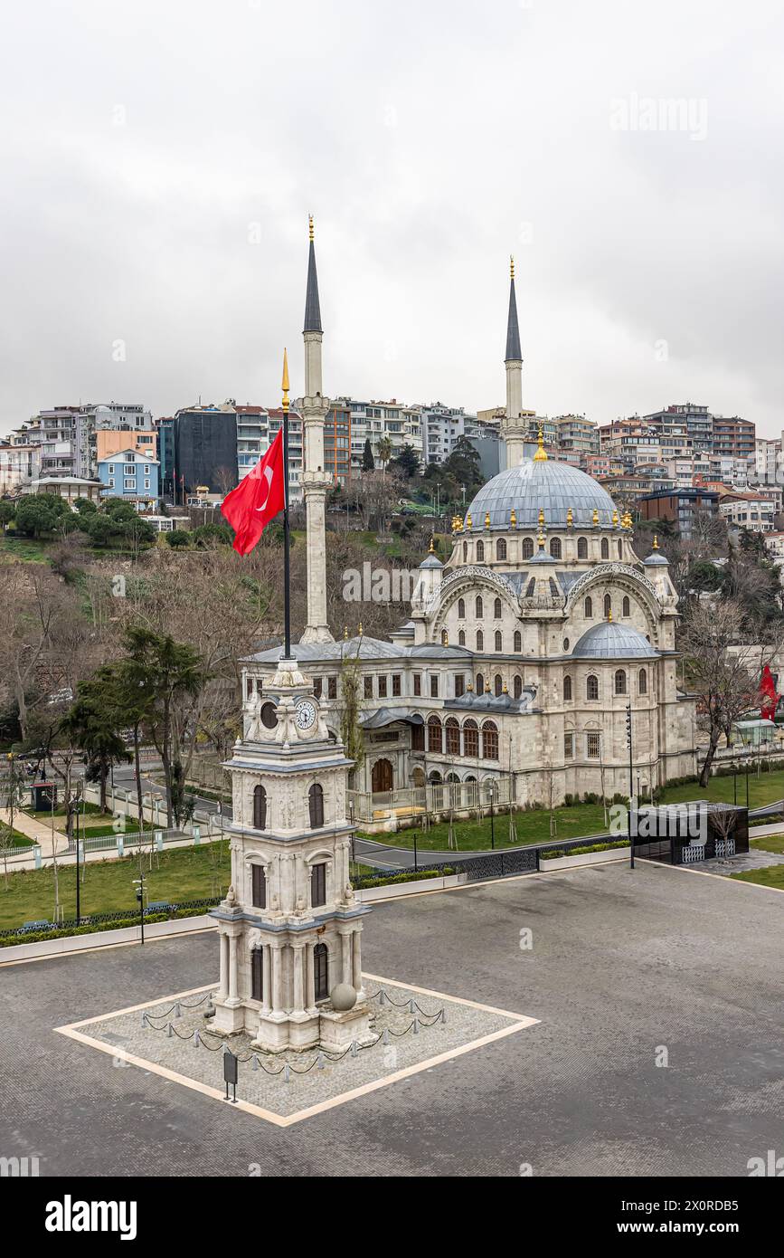 Karakoy Nusretiye Mosque and tophane clock tower. Nusretiye Mosque is ...