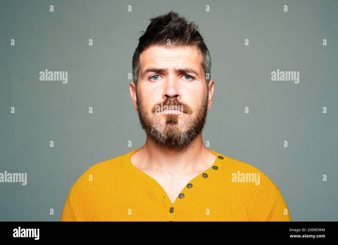 Serious bearded man. Sad emotion. People expressions and emotions Stock ...