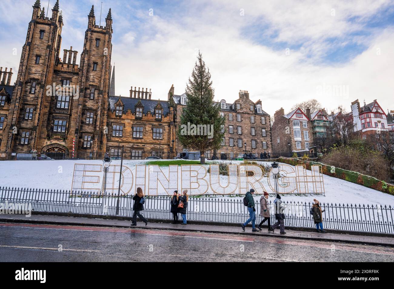Christmas 2022 - Christmas tree and “Edinburgh” sign on The Mound, with ...