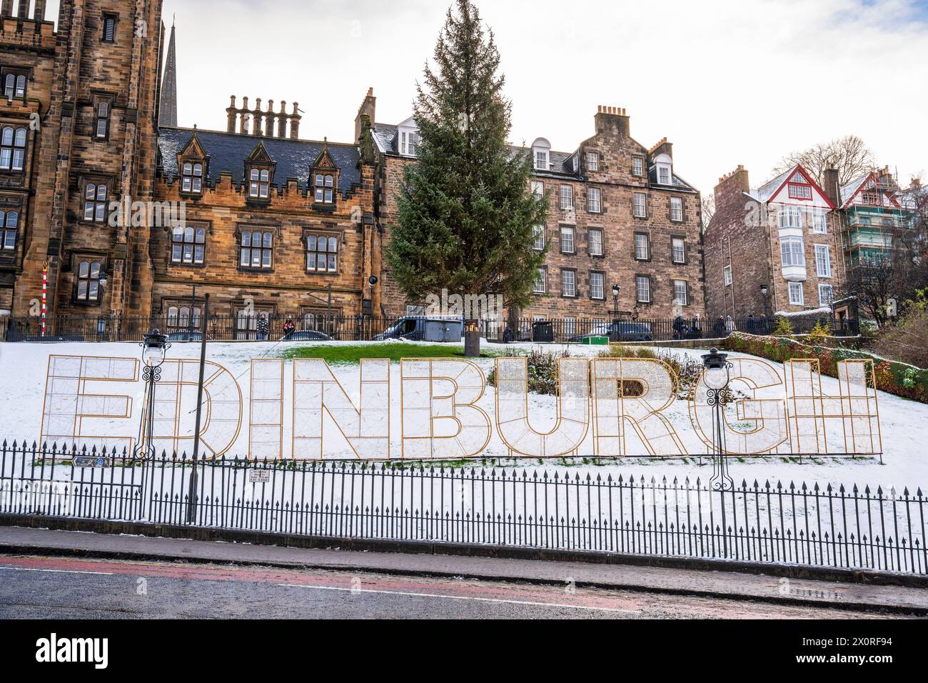 Christmas 2022 - Christmas tree and “Edinburgh” sign on The Mound, with ...