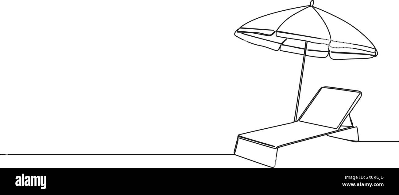 continuous single line drawing of sunbed and parasol, line art vector ...