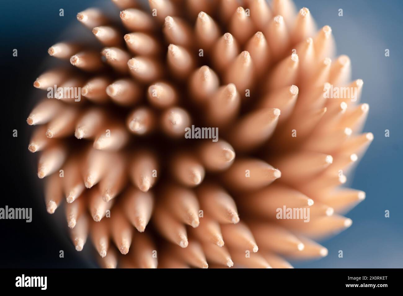 Set of wooden toothpicks arranged in a circular shape viewed from top ...