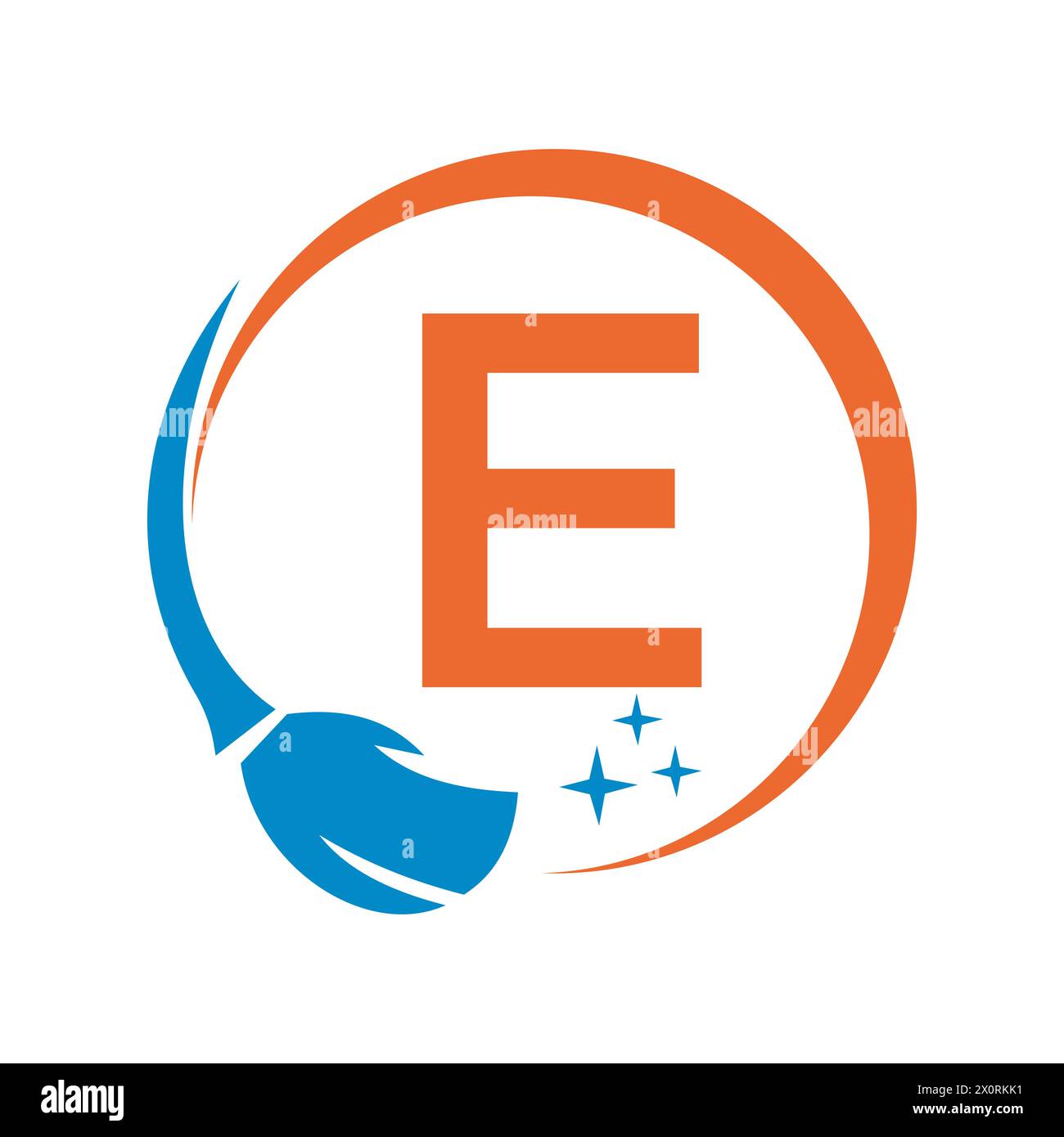 House Clean Logo On Letter E With Clean Brush and Water Symbol. Maid ...