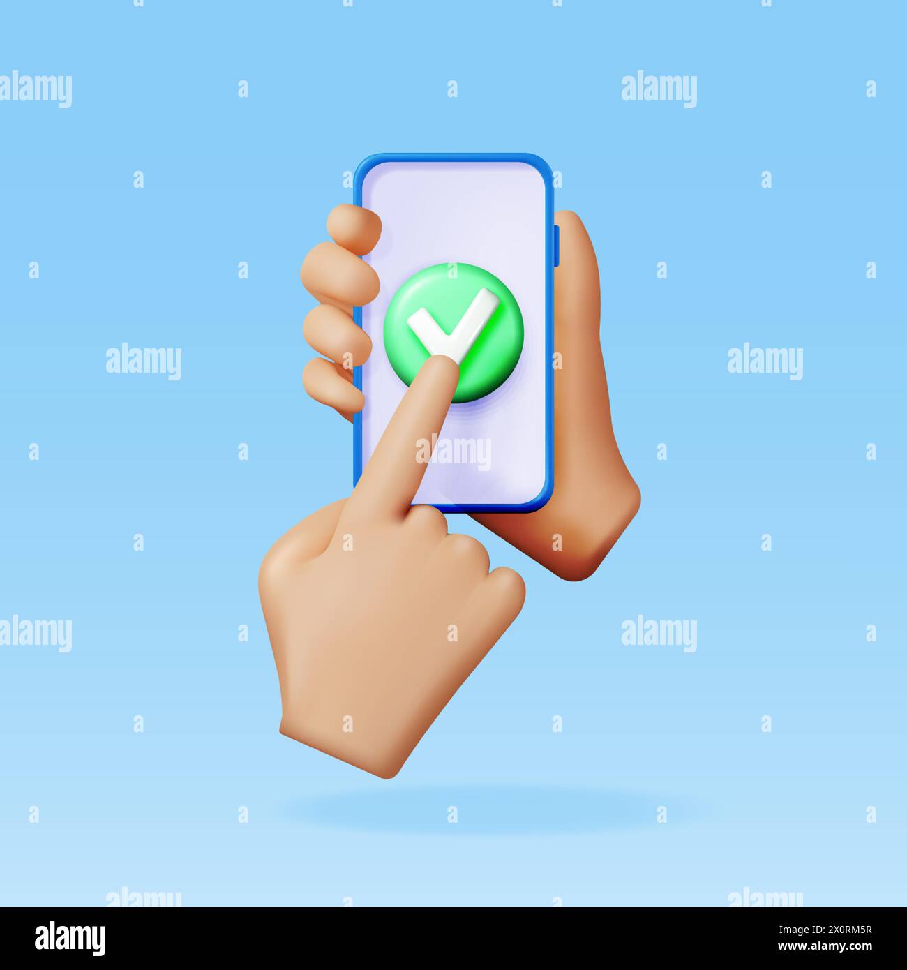 3D hand holding smartphone with green check mark Stock Vector Image & Art - Alamy