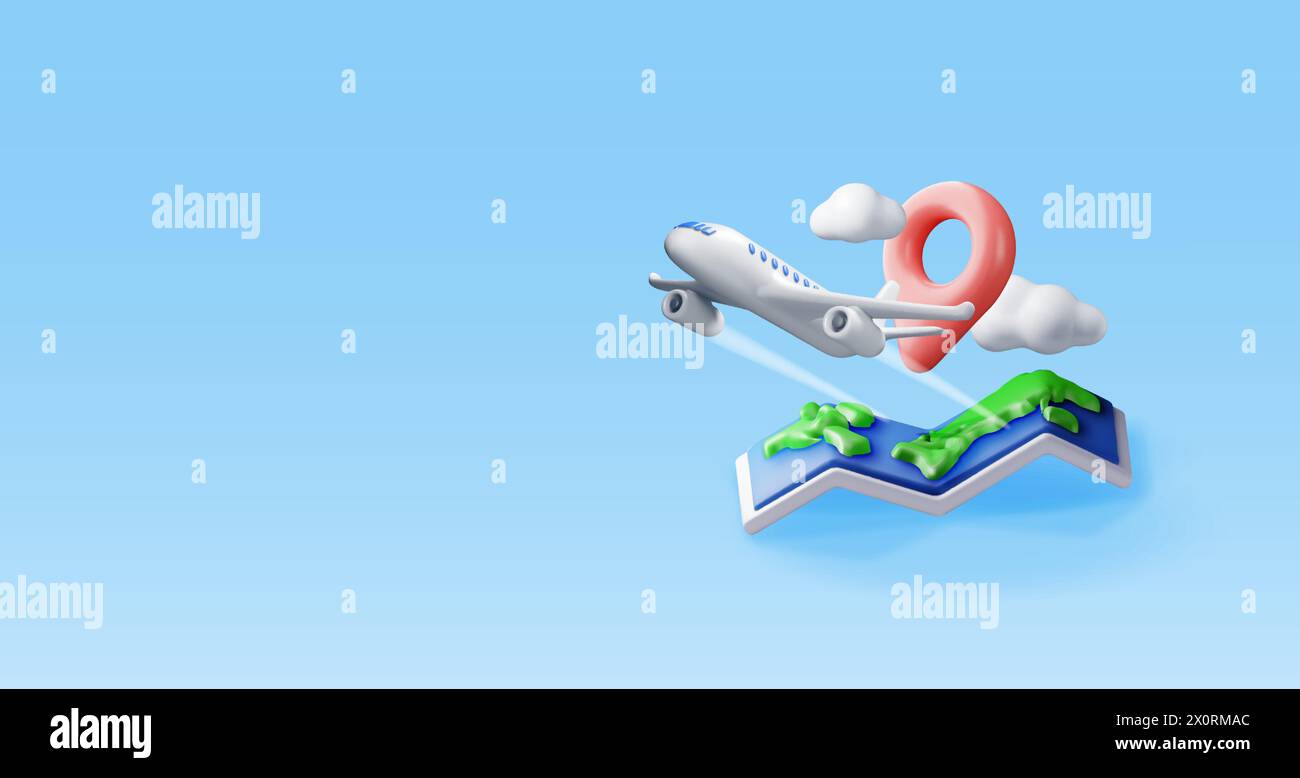3D airplane in clouds and paper map Stock Vector Image & Art - Alamy