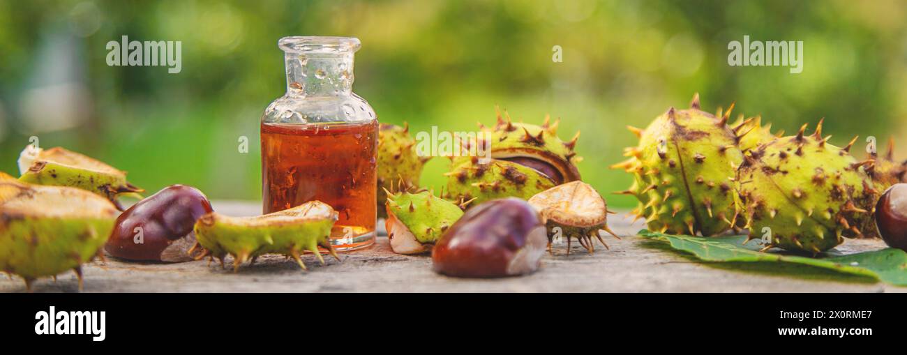 Horse chestnut extract in a bottle. selective focus Stock Photo - Alamy