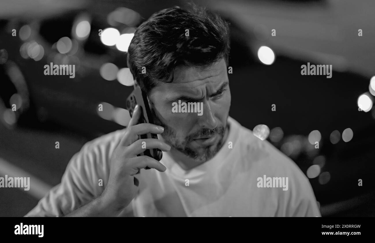 Aggressive brutal man. Hipster portrait look brutal. Displeased brutal ...