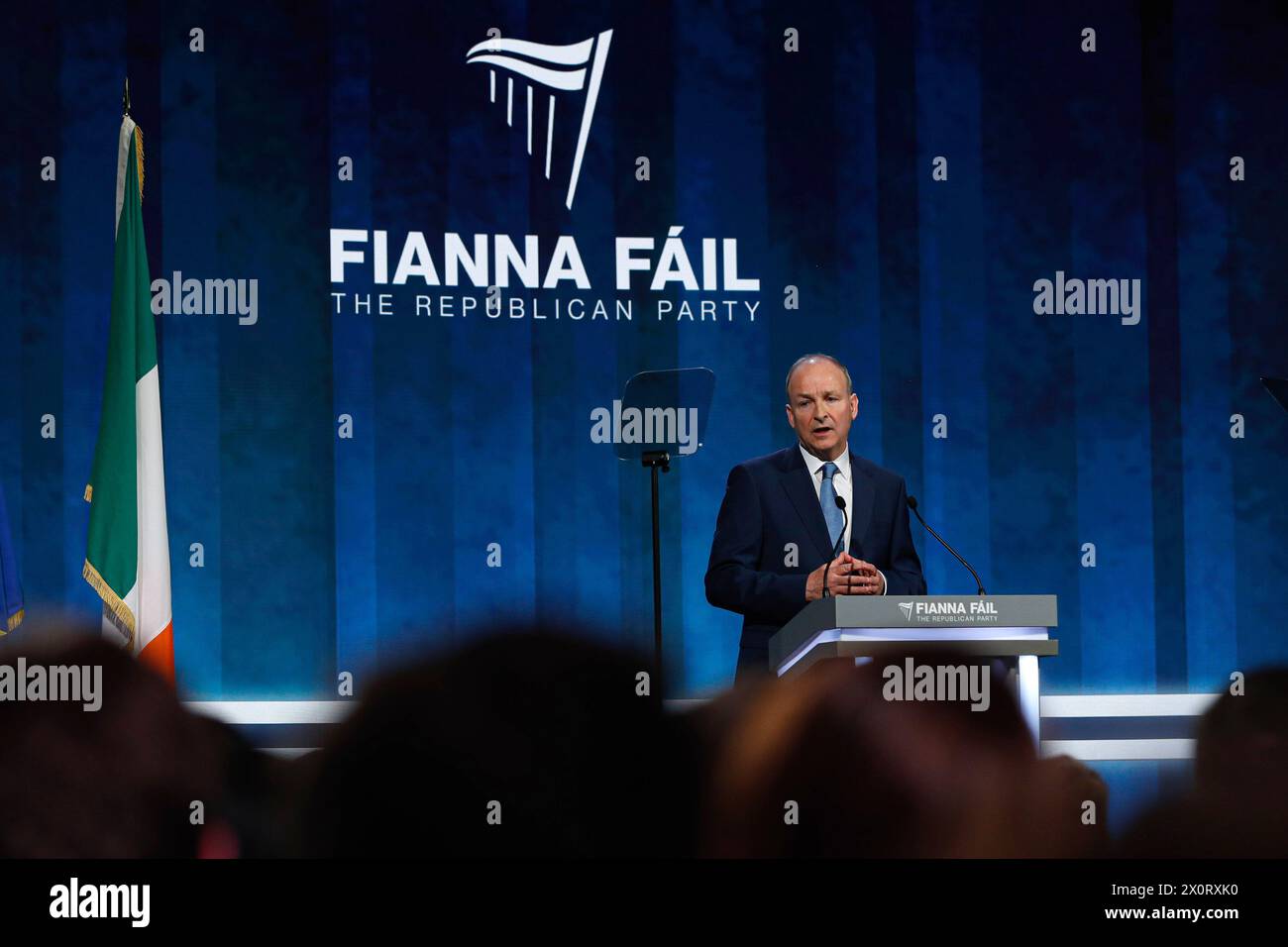 Tanaiste Micheal Martin speaking at the Fianna Fail Ard Fheis, at the Dublin Royal Convention ...