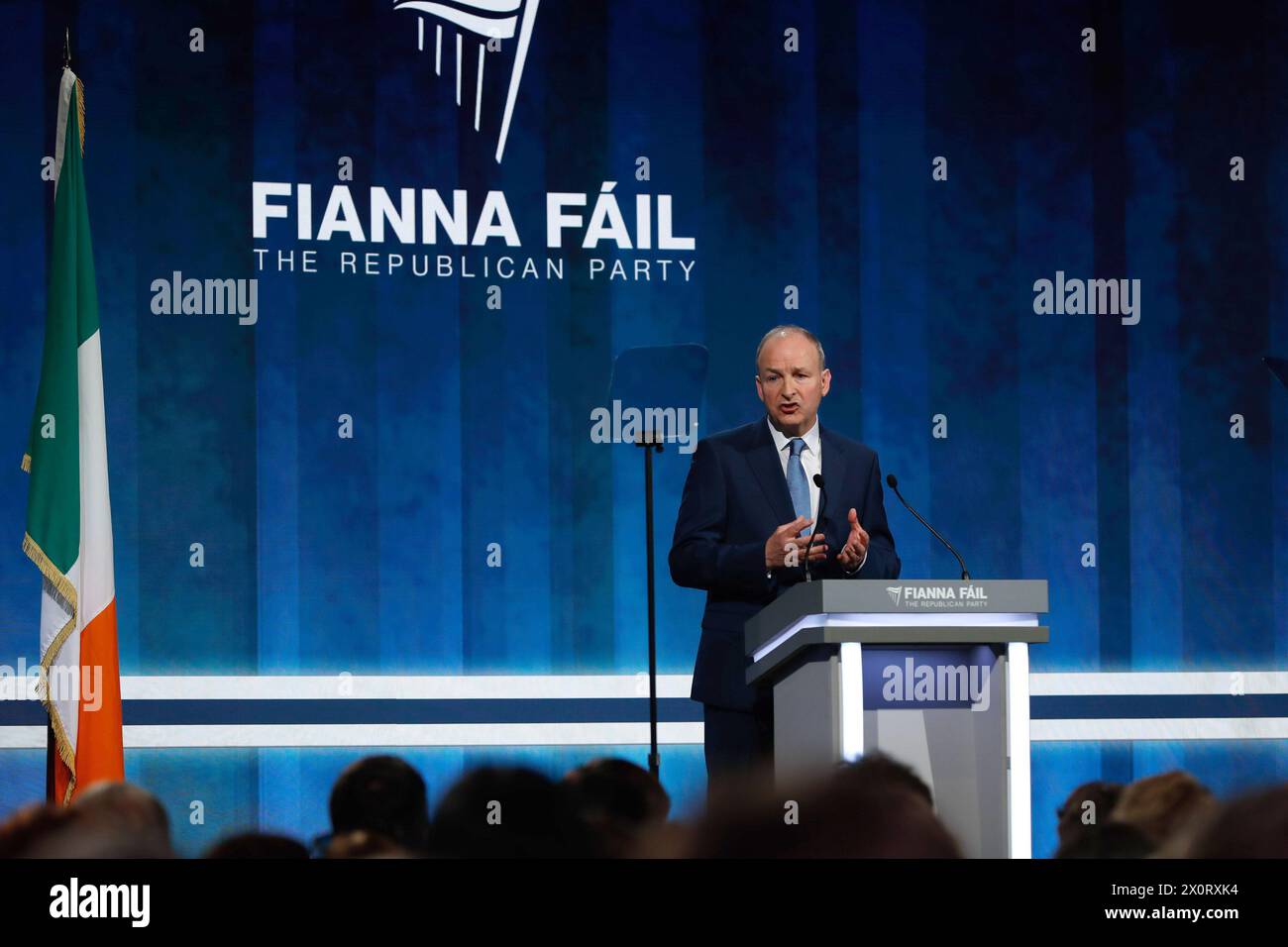 Tanaiste Micheal Martin speaking at the Fianna Fail Ard Fheis, at the Dublin Royal Convention ...