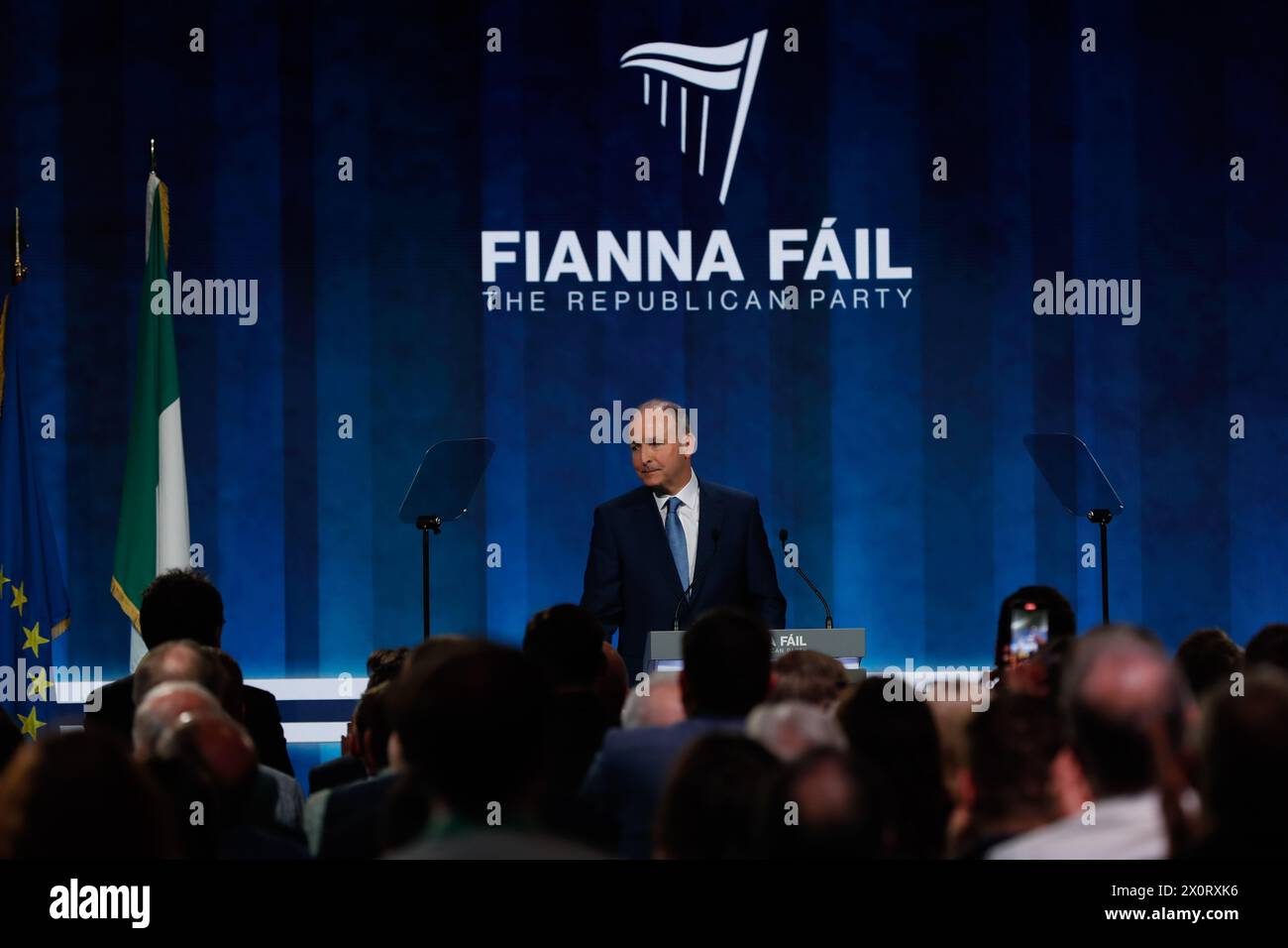 Tanaiste Micheal Martin after speaking at the Fianna Fail Ard Fheis, at the Dublin Royal ...