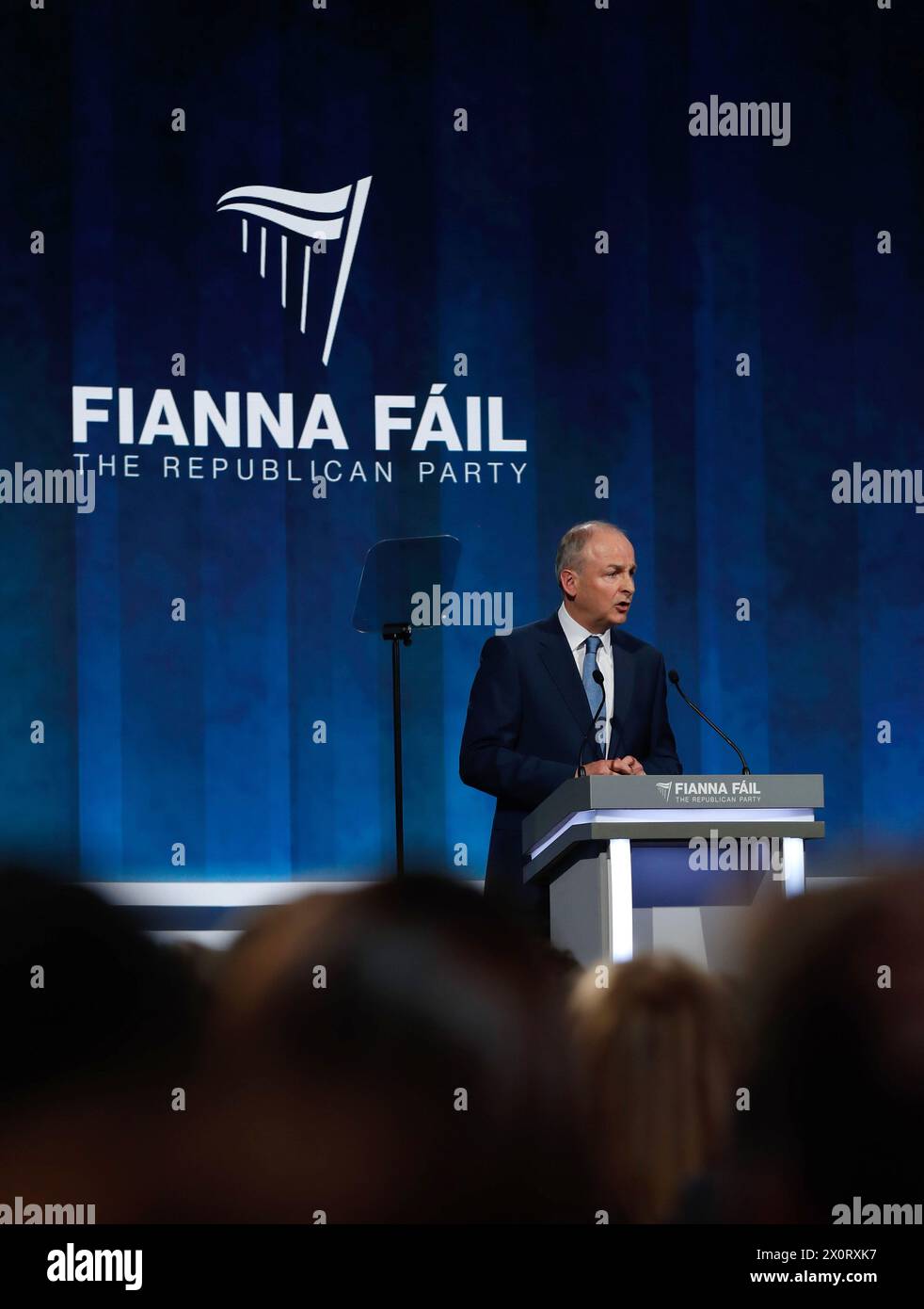 Tanaiste Micheal Martin speaking at the Fianna Fail Ard Fheis, at the Dublin Royal Convention ...