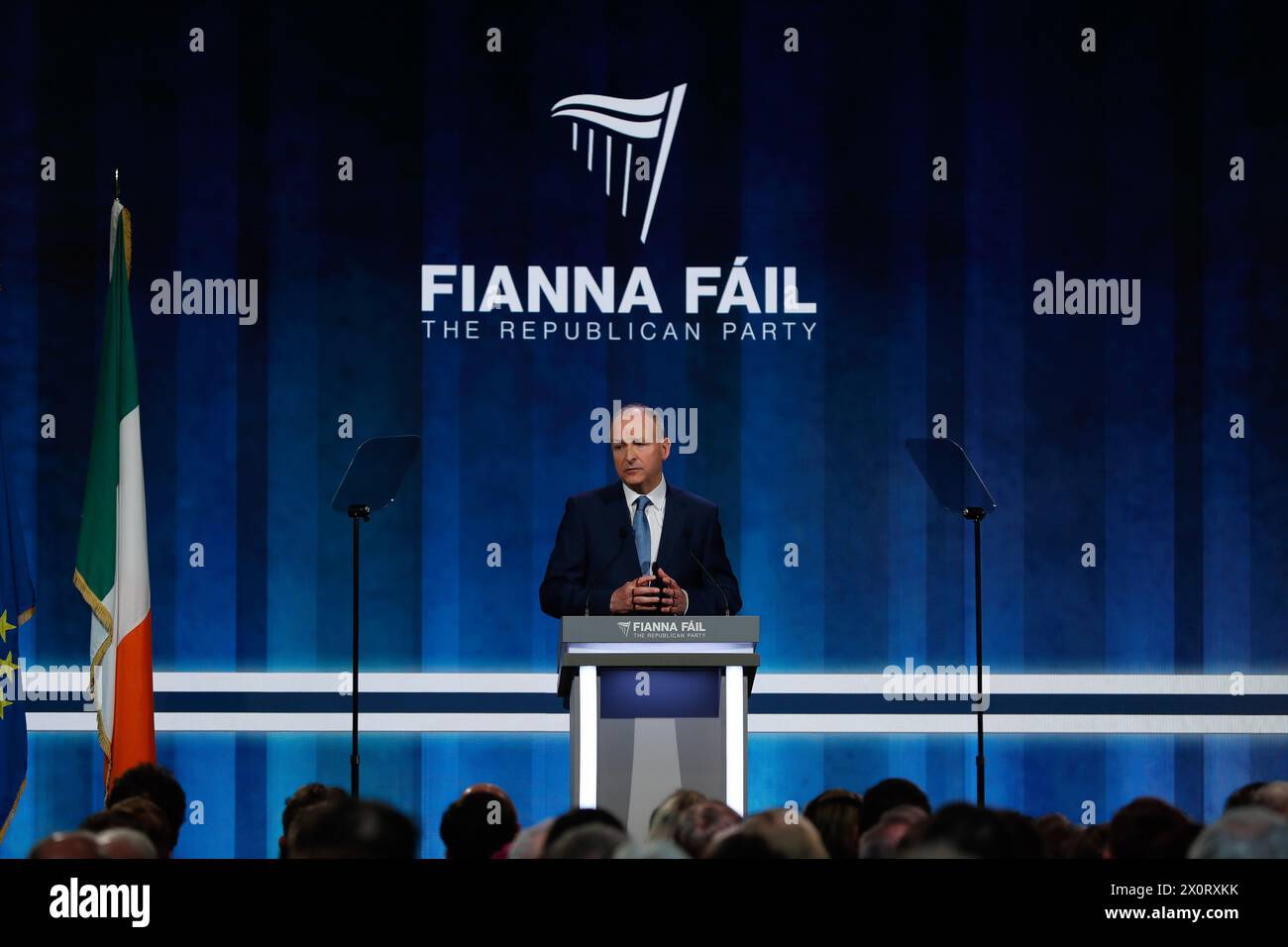 Tanaiste Micheal Martin speaking at the Fianna Fail Ard Fheis, at the Dublin Royal Convention ...