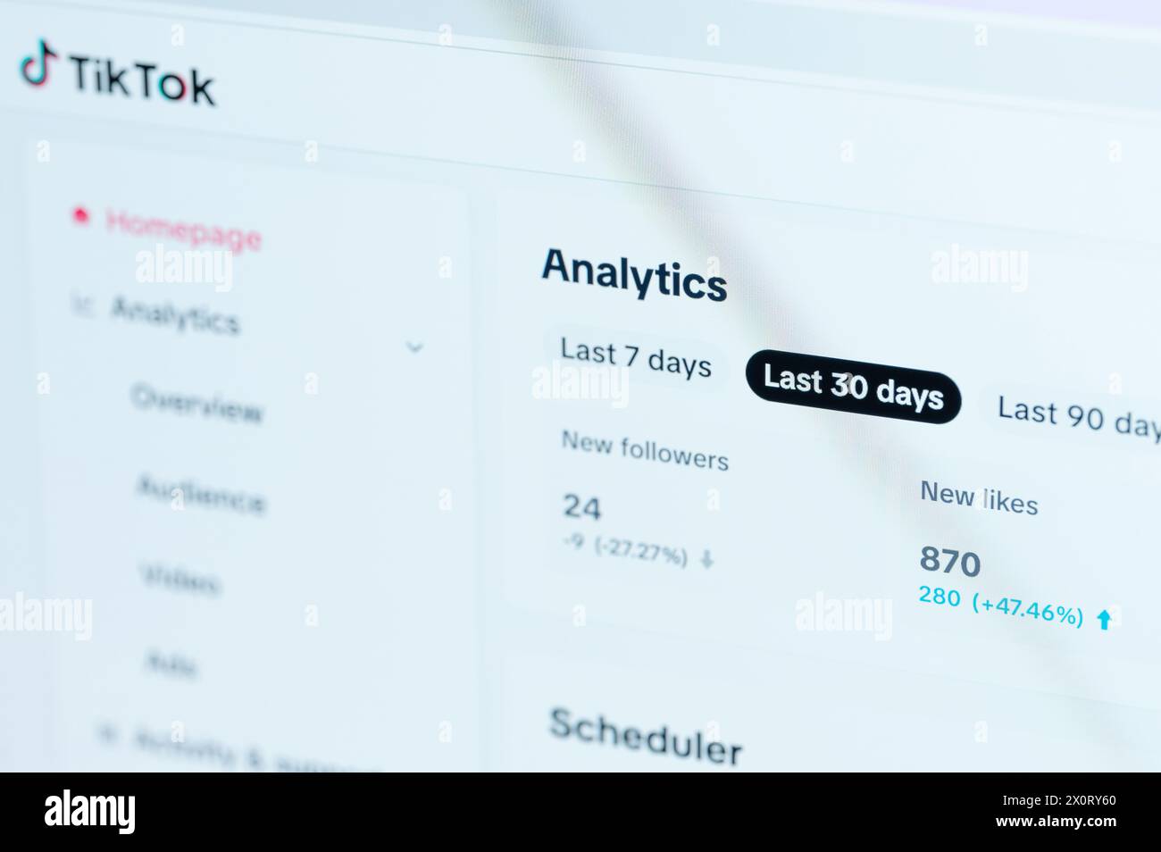 New York, USA - April 13, 2024: TikTok analytics stats on computer ...