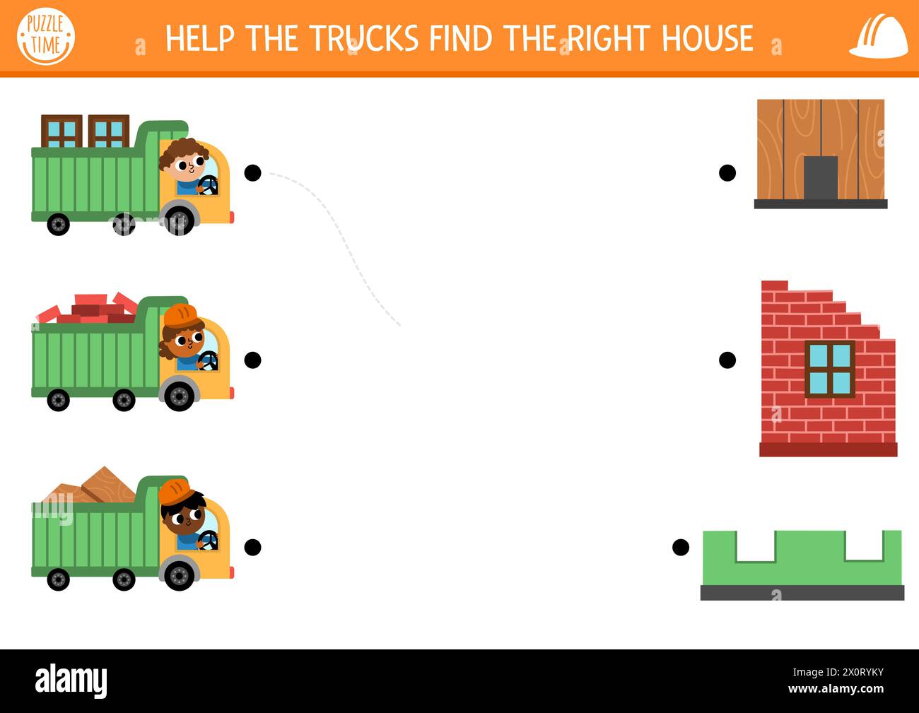 Construction Site Matching Activity With Trucks Loaded With Different Materials And Houses