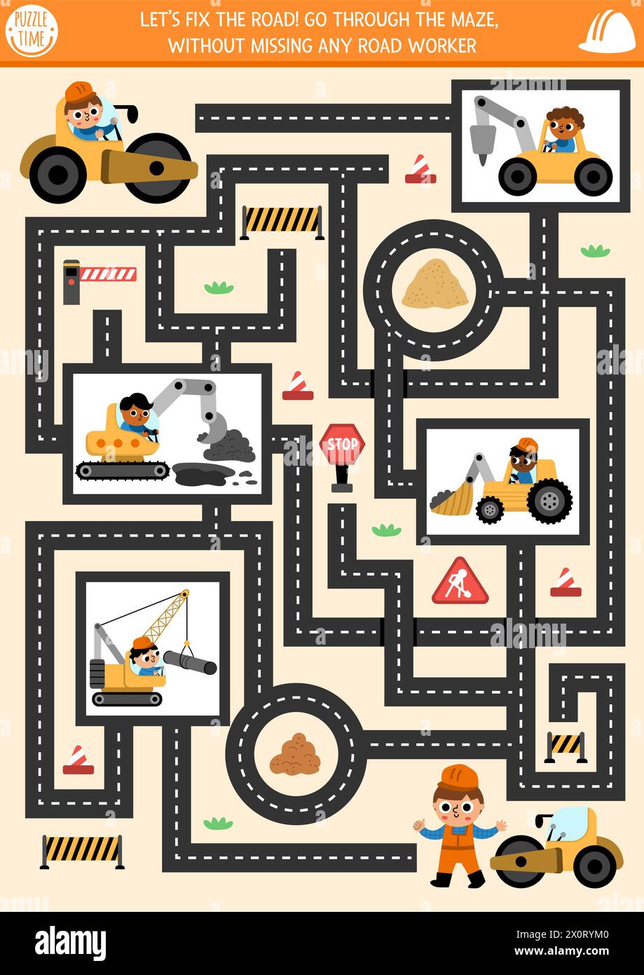 Construction site geometrical maze for kids with road repair concept ...