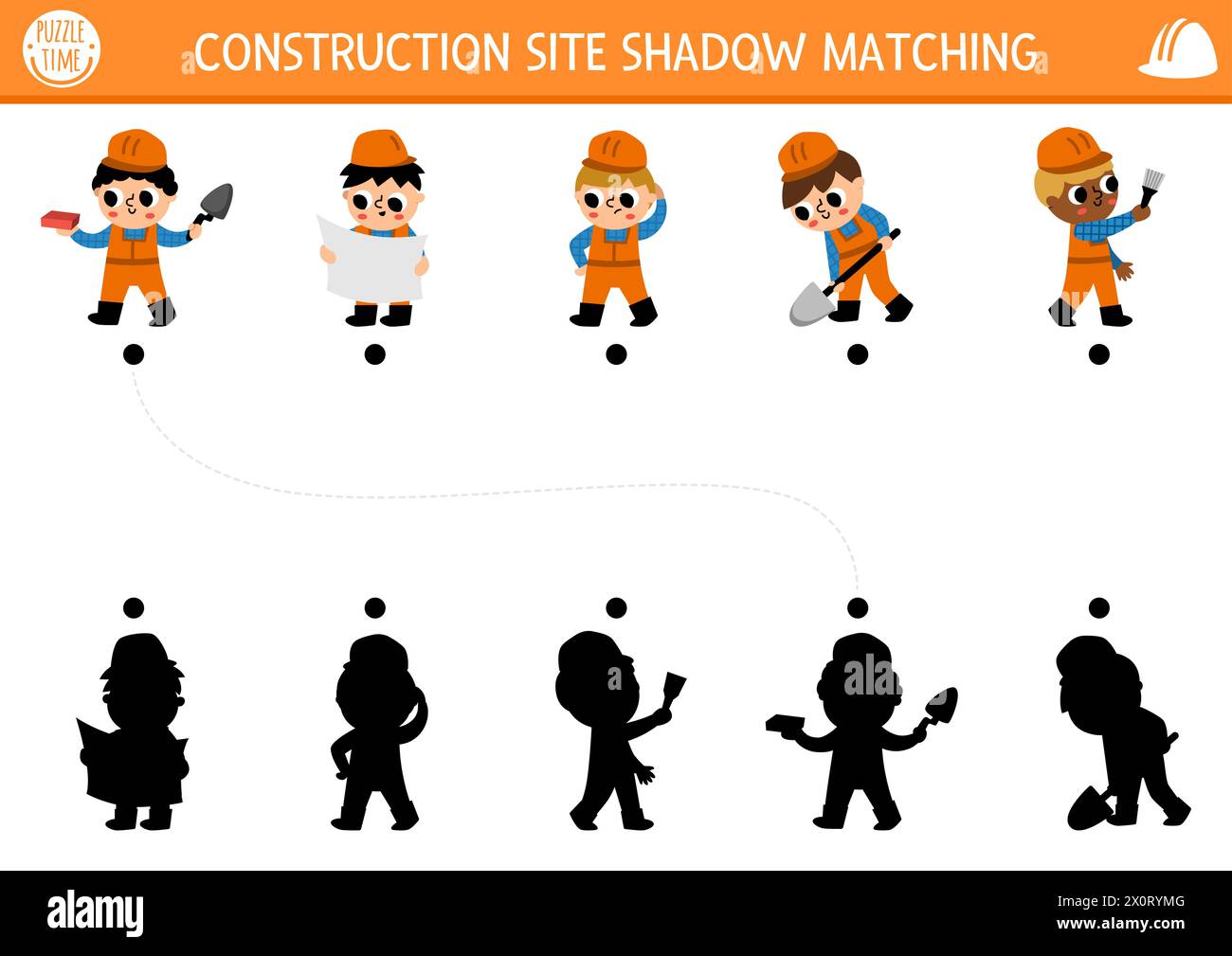 Construction site shadow matching activity with workers. Building works ...
