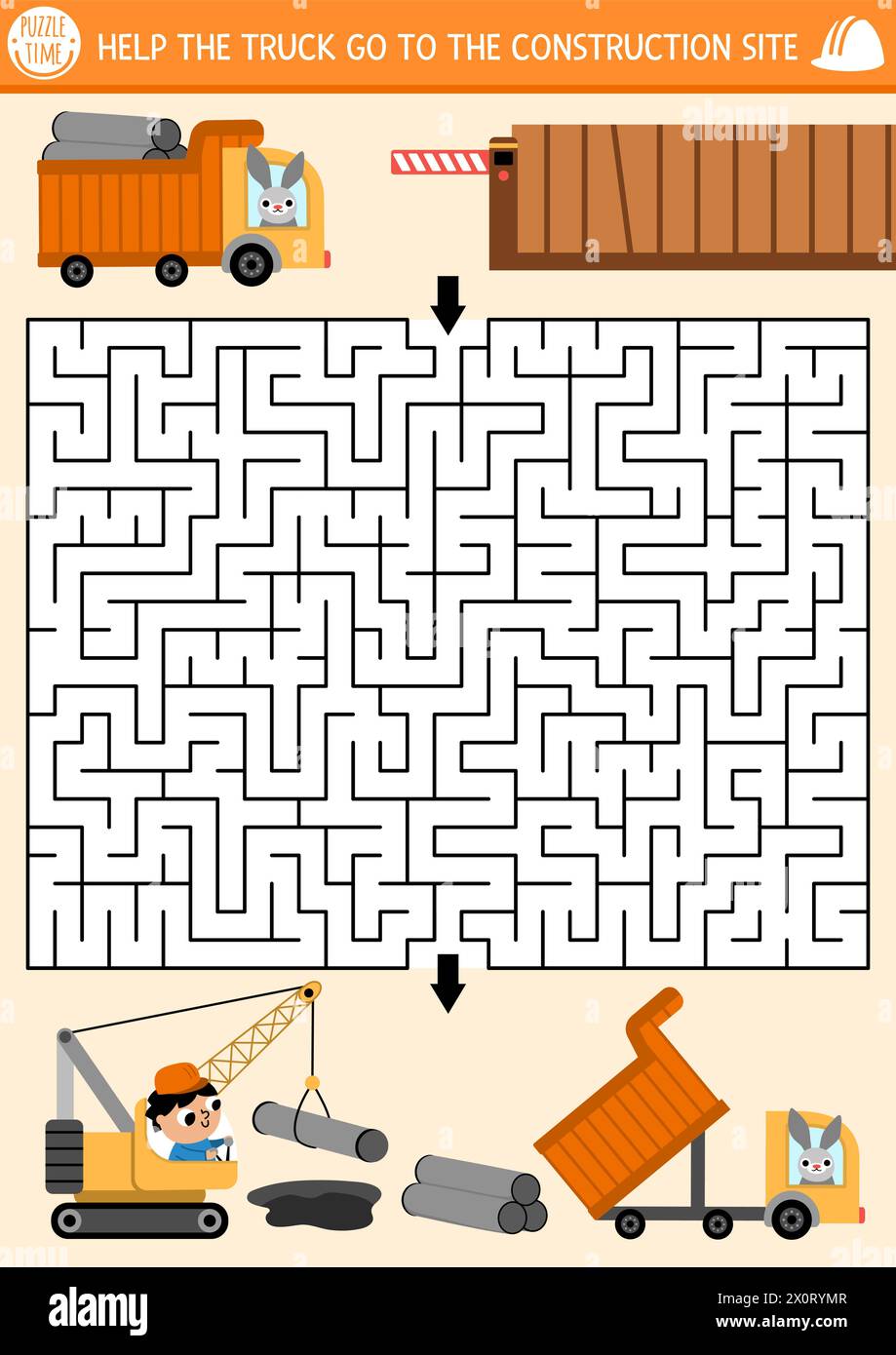 Construction site geometrical maze for kids with road repairing workers ...