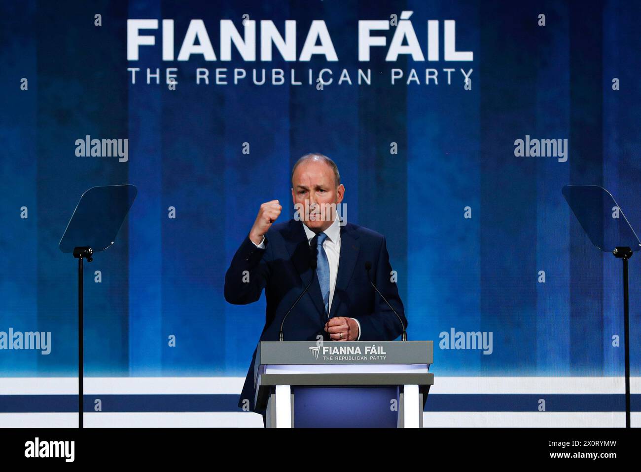 Tanaiste Micheal Martin speaking at the Fianna Fail Ard Fheis, at the Dublin Royal Convention ...