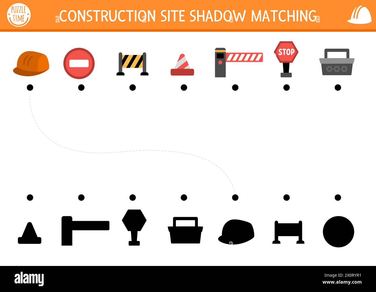 Construction site shadow matching activity with traditional symbols ...