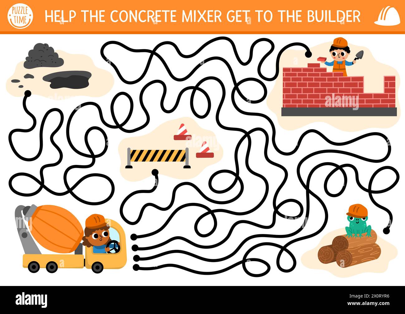 Construction site maze for kids with industrial concept. Help the ...