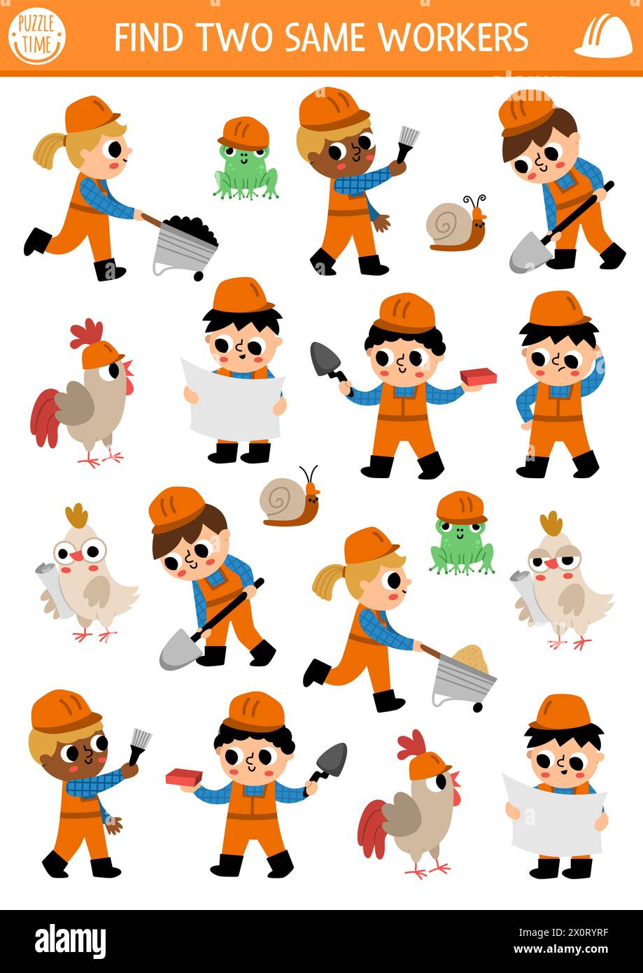 Find two same workers. Construction site matching activity for children ...