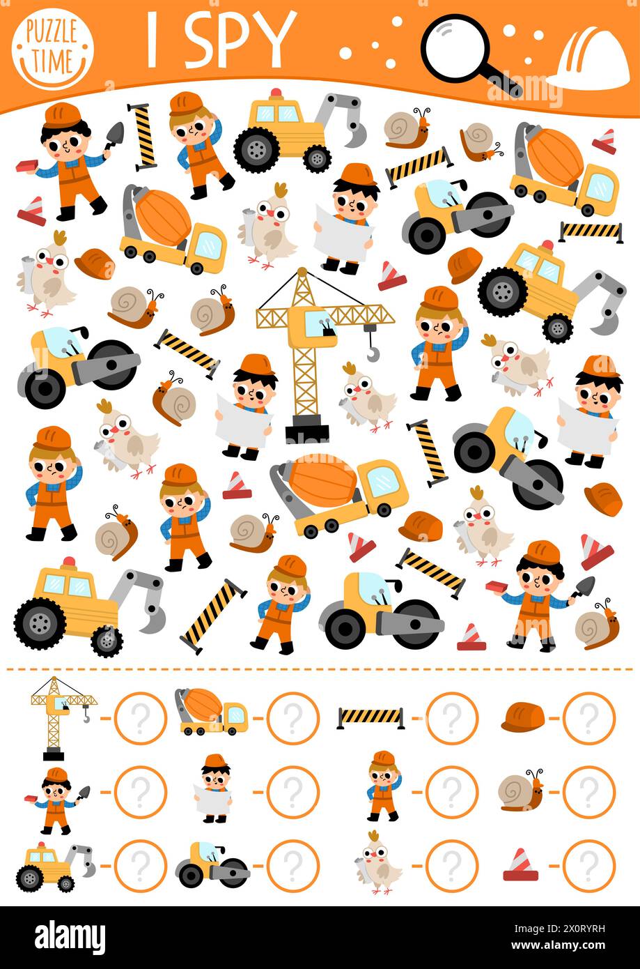 Construction site I spy game for kids. Searching and counting activity ...