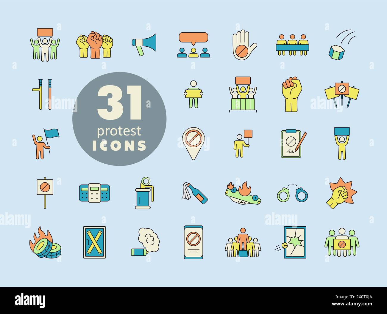 Protest, demonstration, strike, revolution set vector isolated icons ...