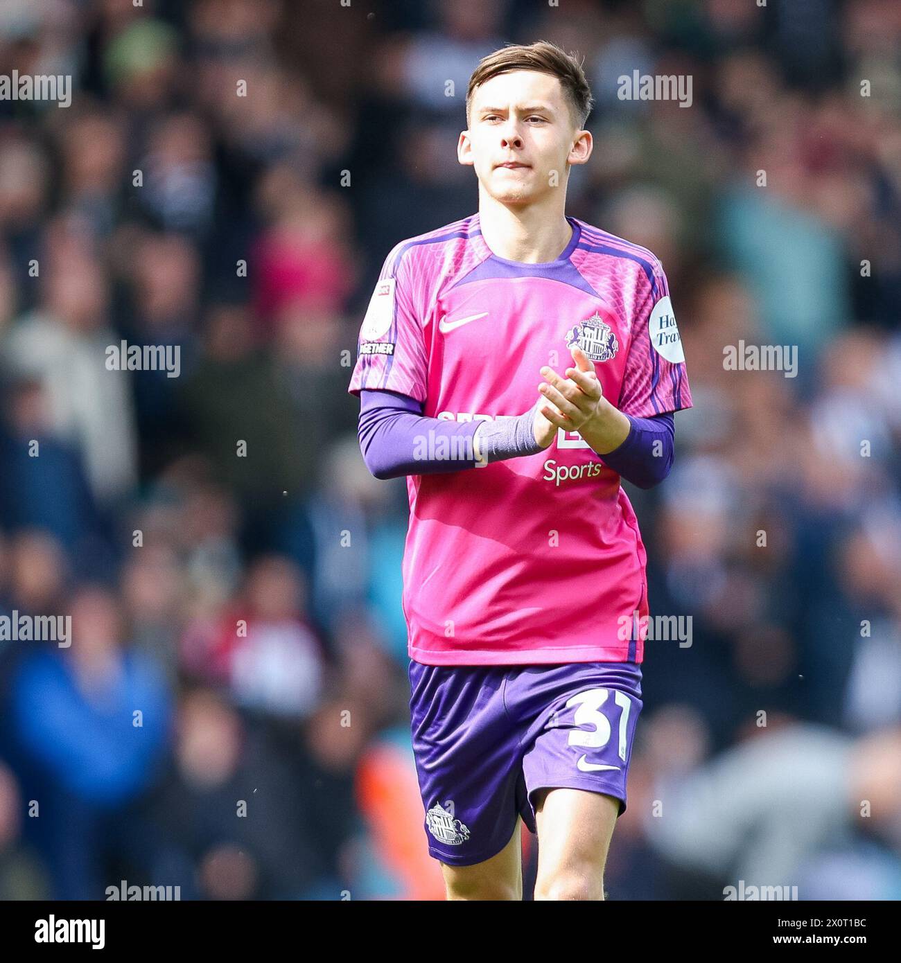 West Bromwich, UK. 13th Apr, 2024. Sunderland's Chris Rigg applauds the ...