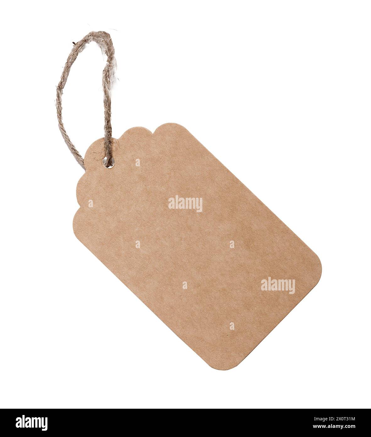 Brown kraft label, empty blank paper tag in twine, string, rope ...