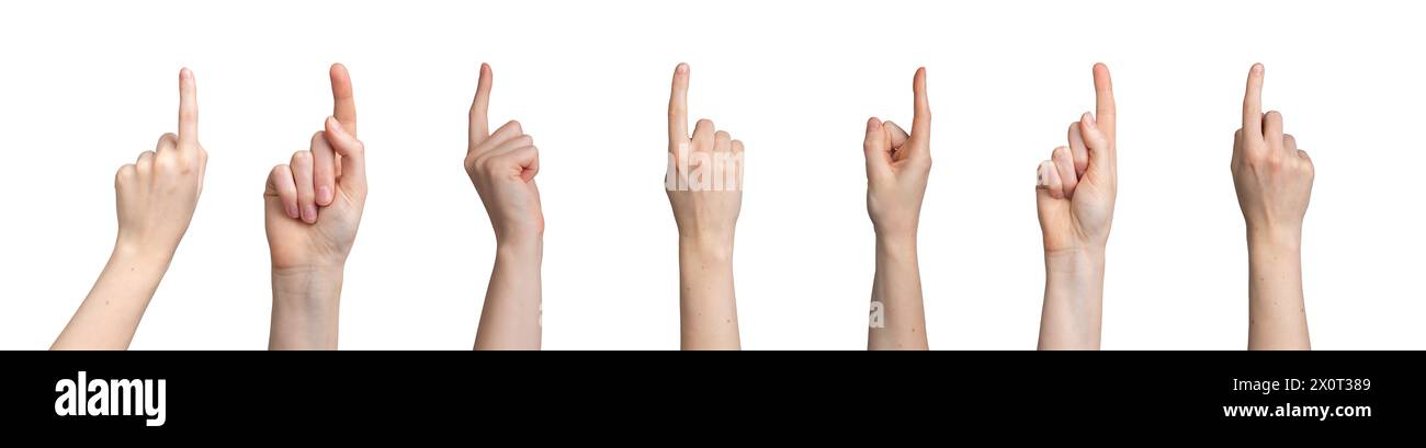 Index fingers pointing up, showing upwards, indicating to top, isolated ...