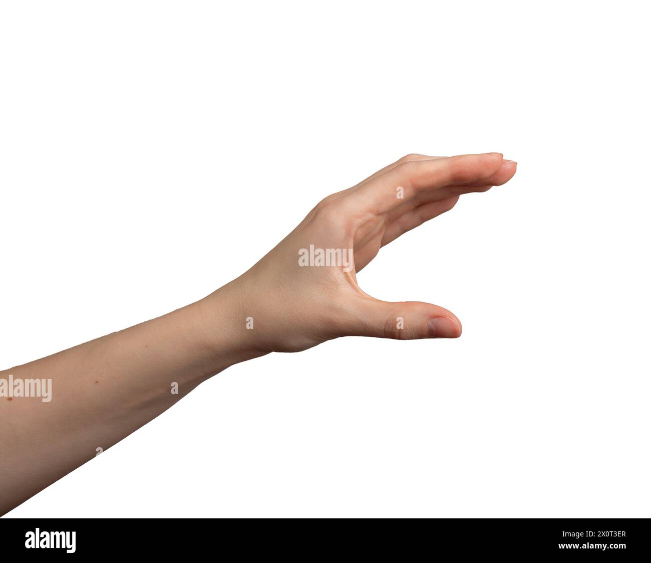 Hand holding something big, large with fingers, showing huge, isolated ...
