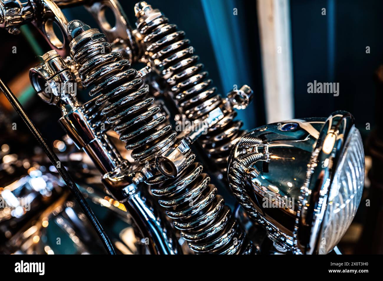 Detail of Front Chrome Forks of Harley Davidson Motor Cycle Stock Photo ...