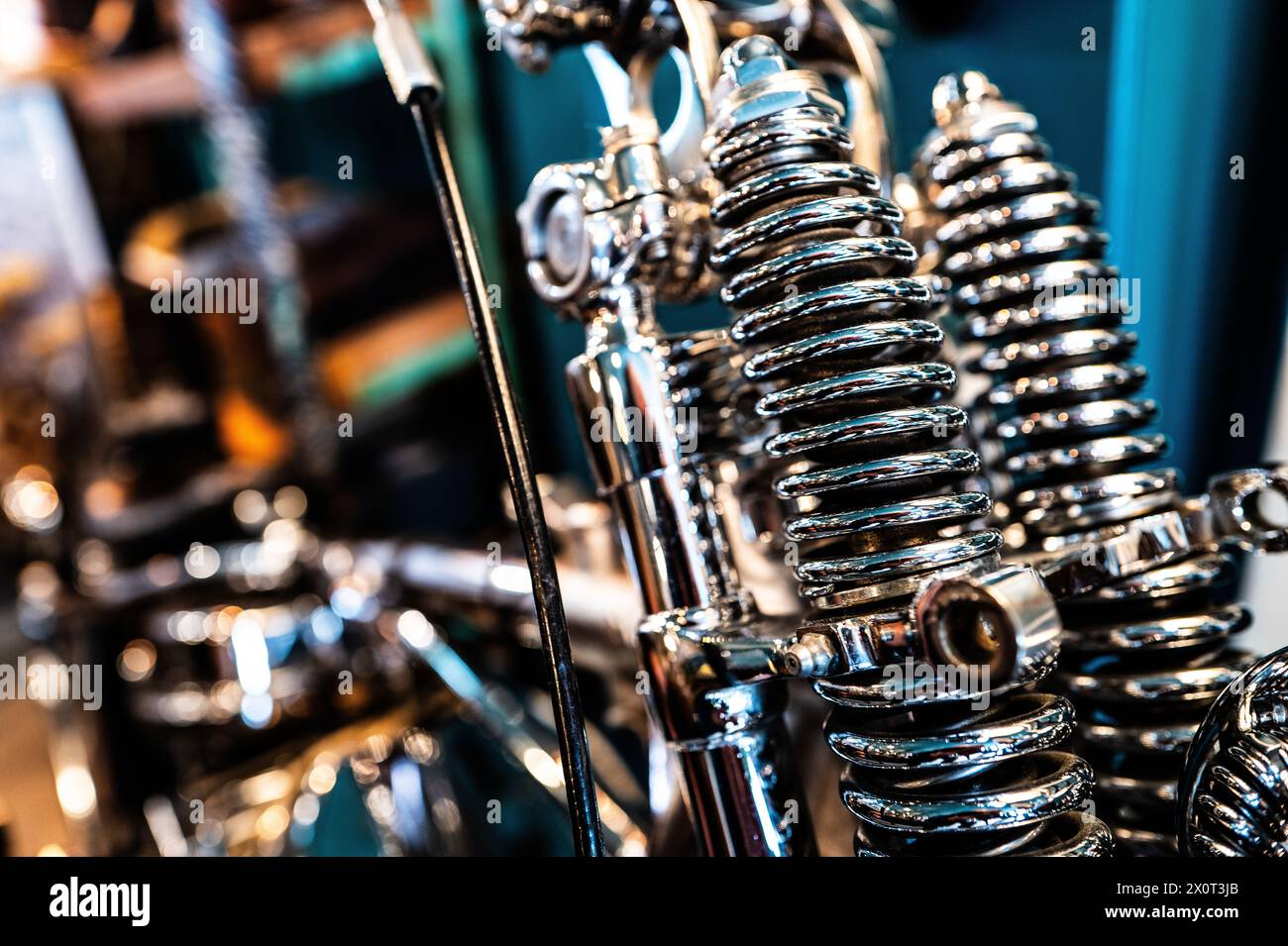 Detail of Front Chrome Forks of Harley Davidson Motor Cycle Stock Photo ...