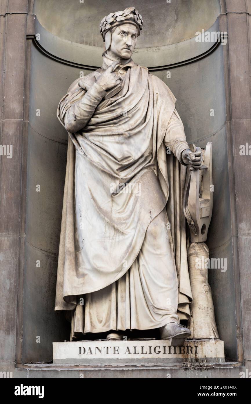 Florence, Italy. Statue of the famous poet Dante Alighieri,. Sculpture ...