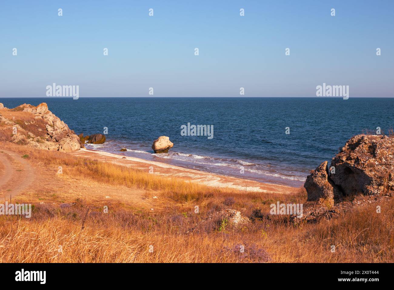 Autumn seascape. Rocky Bay on the Azov Sea, Crimean beaches Stock Photo ...