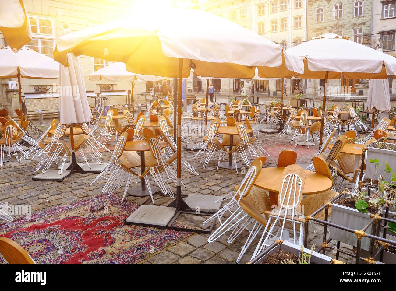 Outdoor street cafe tables ready for service. Small GRIP Stock Photo ...