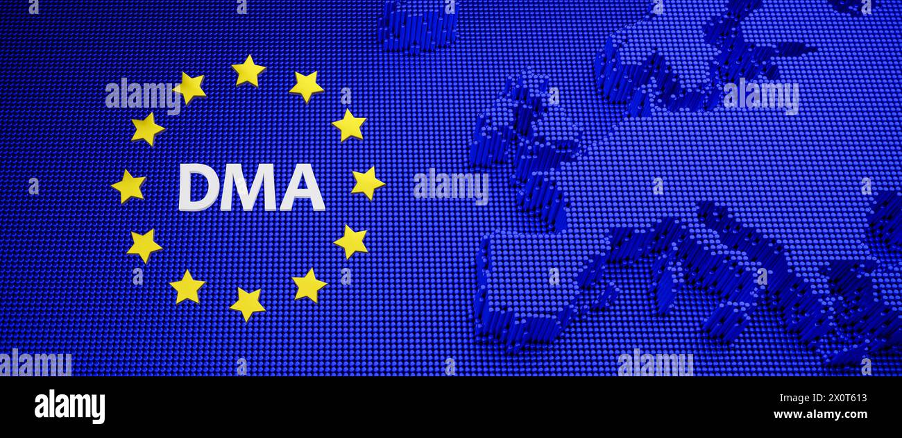 The European Digital Markets Act concept. The letters DMA surrounded by ...
