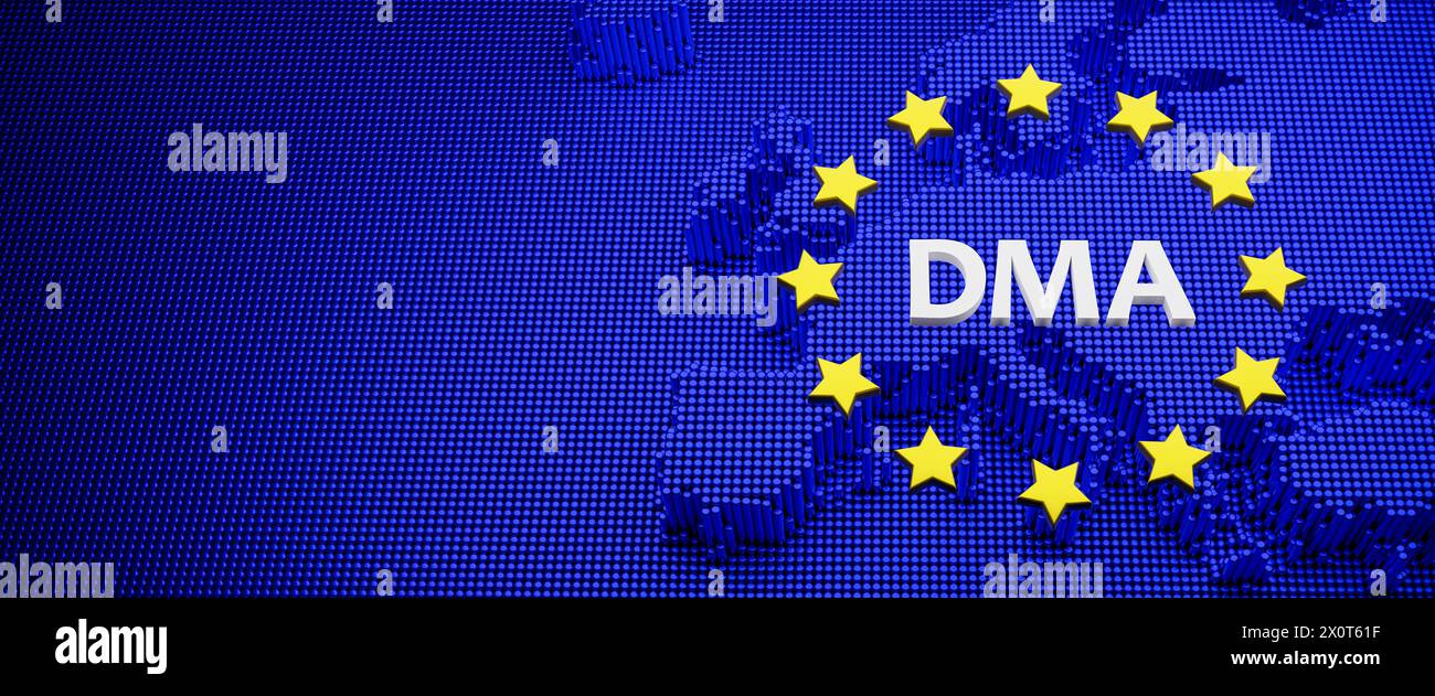 The European Digital Markets Act concept. The letters DMA surrounded by ...