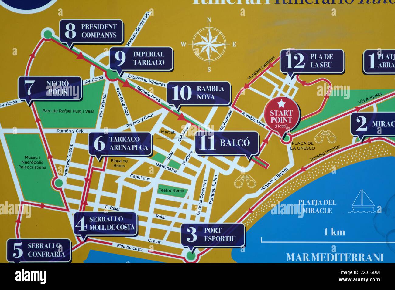 Tarragona, Spain - April 13, 2024: Tourist map of Tarragona that ...
